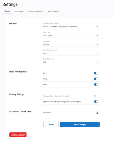 Settings (Device menu) – Roland DG Care
